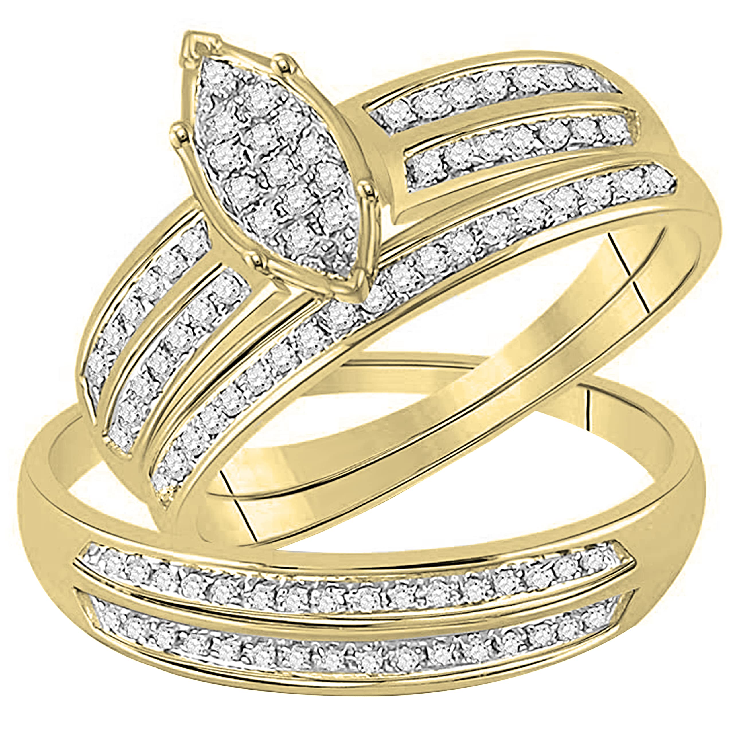 Dazzlingrock Collection Round White Diamond Forever Engagement Trio Ring Set (0.28 ctw, Color I-J, Clarity I2-I3), 10K Yellow Gold, Women size 7.5 and Men size 10.5