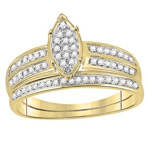 Dazzlingrock Collection Round White Diamond Forever Engagement Trio Ring Set (0.28 ctw, Color I-J, Clarity I2-I3), 10K Yellow Gold, Women size 7.5 and Men size 10.5