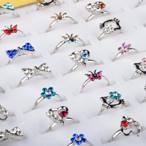 Shuning Children Kids 20pcs Cute Crystal Adjustable Rings Jewelry with Gift Bag