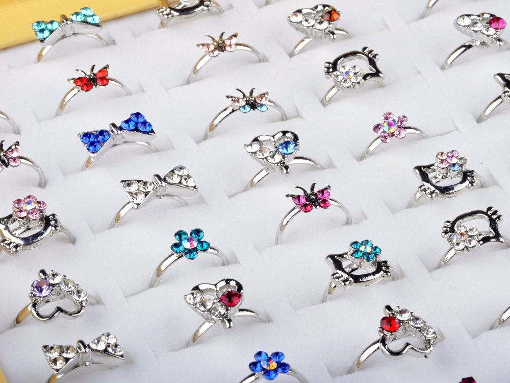 Shuning Children Kids 20pcs Cute Crystal Adjustable Rings Jewelry with Gift Bag