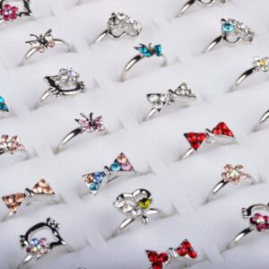 Shuning Children Kids 20pcs Cute Crystal Adjustable Rings Jewelry with Gift Bag