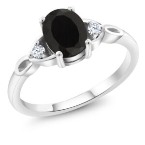 gem stone king 925 sterling silver black onyx 3 stone ring for women | 1.31 cttw | gemstone december birthstone | oval 8x6mm | available in size 5, 6, 7, 8, 9