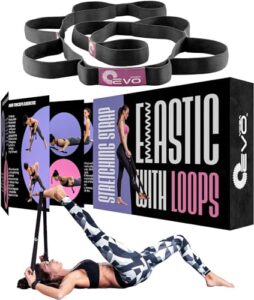 yoga evo exercise band with loops for physical therapy yoga, exercise and flexibility elastic fitness stretch band + exercise instructions & carry bag