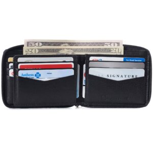 Alpine Swiss Logan Zipper Bifold Wallet For Men or Women RFID Safe Comes in a Gift Box Black