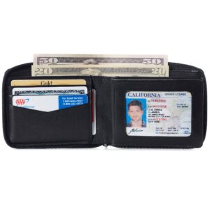 Alpine Swiss Logan Zipper Bifold Wallet For Men or Women RFID Safe Comes in a Gift Box Black