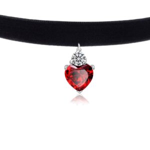 Womens Girls Black 3/8" Velvet Choker Necklace with Garnet Pendant