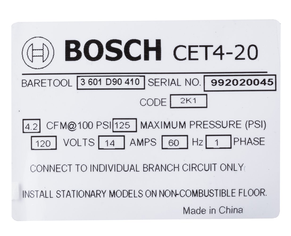 Bosch Parts 1619P05964 Nameplate / 4 gal