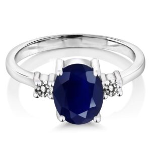 gem stone king 925 sterling silver blue sapphire and white diamond 3-stone ring for women (2.63 cttw, gemstone birthstone, available in size 5, 6, 7, 8, 9)