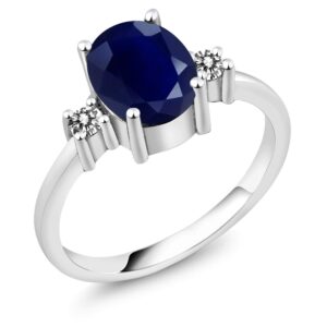 Gem Stone King 925 Sterling Silver Blue Sapphire and White Diamond 3-Stone Ring For Women (2.63 Cttw, Gemstone Birthstone, Available in size 5, 6, 7, 8, 9)