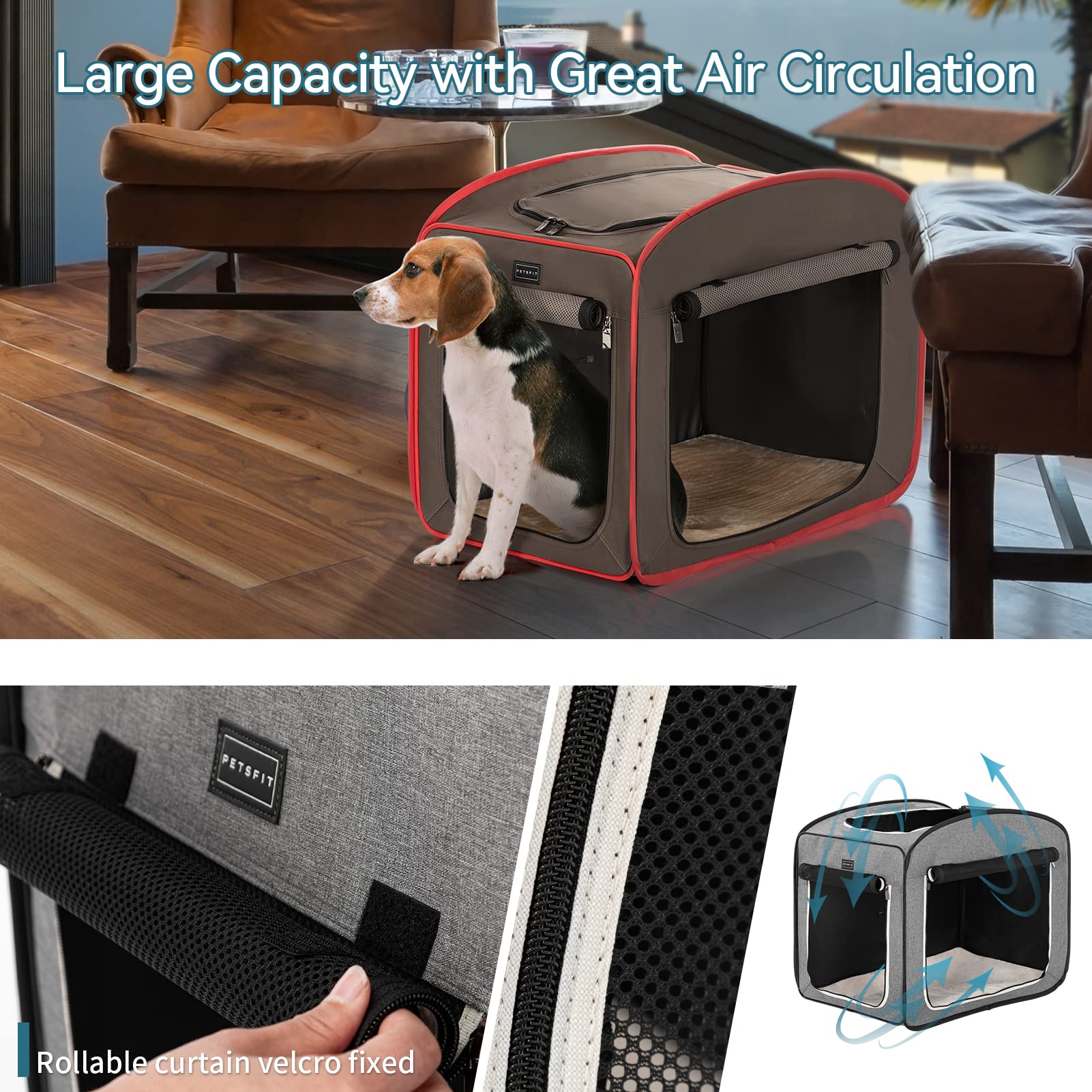 Petsfit Portable Dog Crates for Medium Dogs, Travel Dog Crate with Soft Cushion and Carrying Case, for Indoor Outdoor