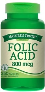 nature's truth folic acid 800 mcg 250 tabs, 250 count (pack of 3)