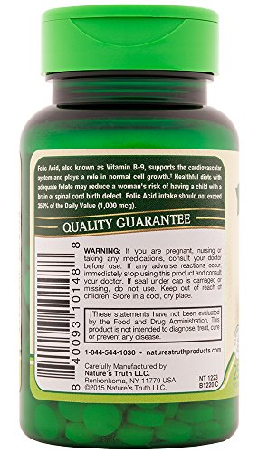 Nature's Truth Folic Acid 800 Mcg 250 Tabs, 250 Count (Pack of 3)