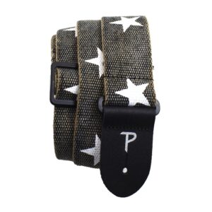 perri's leathers, distressed grey with us flag stars themed, cotton guitar strap, anti-slip, classic, suitable for each level, adjustable from 39 to 58 inch, compatible with all button lock systems