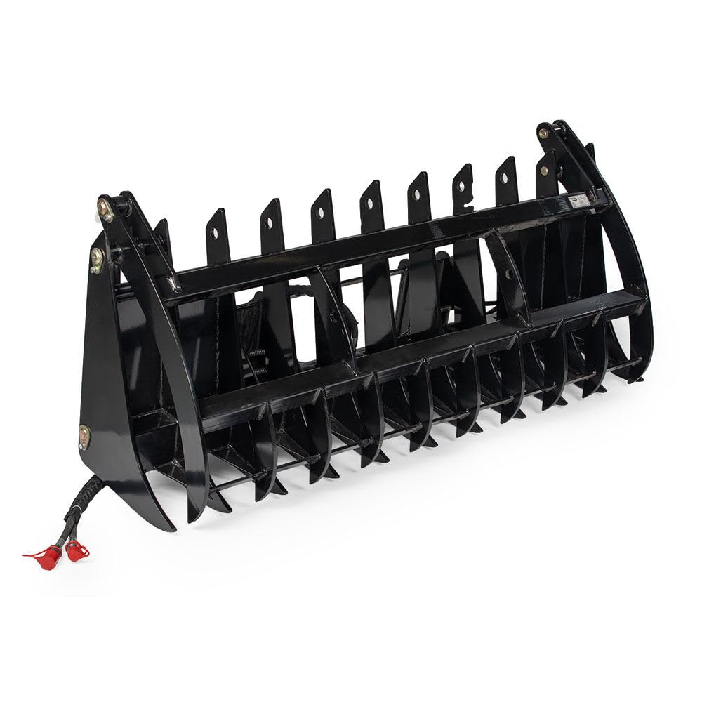 Titan Attachments 84in Clamshell Root Grapple Rake, Universal Skid Steer Mounting, Twin 3,000 PSI Cylinders, Brush Debris Landscaping Grapple