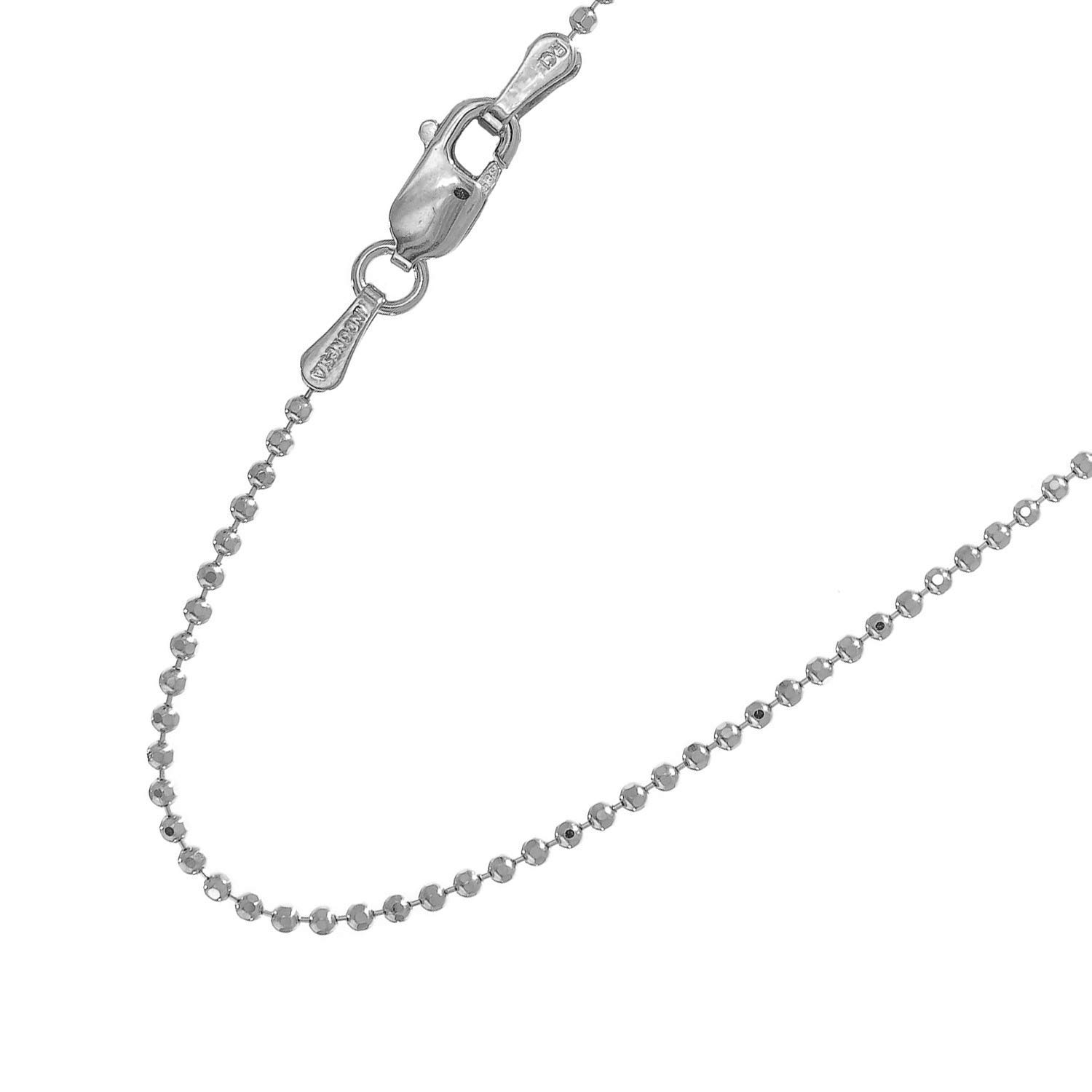 JewelStop 14k Solid White Gold 1.2 mm Diamond-Cut Bead Ball Chain Lobster Claw Clasp- 20 Inches, 2.9gr.