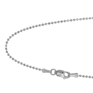 JewelStop 14k Solid White Gold 1.2 mm Diamond-Cut Bead Ball Chain Lobster Claw Clasp- 20 Inches, 2.9gr.