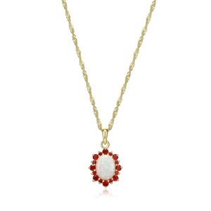 morgan & paige 18k yellow gold-plated 925 sterling silver created opal and genuine gemstone halo pendant necklace, 18"