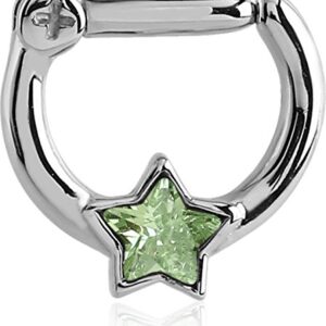 316L Surgical Steel Septum Clicker Helix Nose Ring Ear Cartilage Green Star 16G