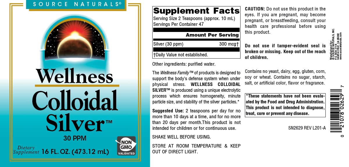 Source Naturals Wellness Colloidal Silver 30 ppm, Supports Physical Well Being* - 16 Fluid oz