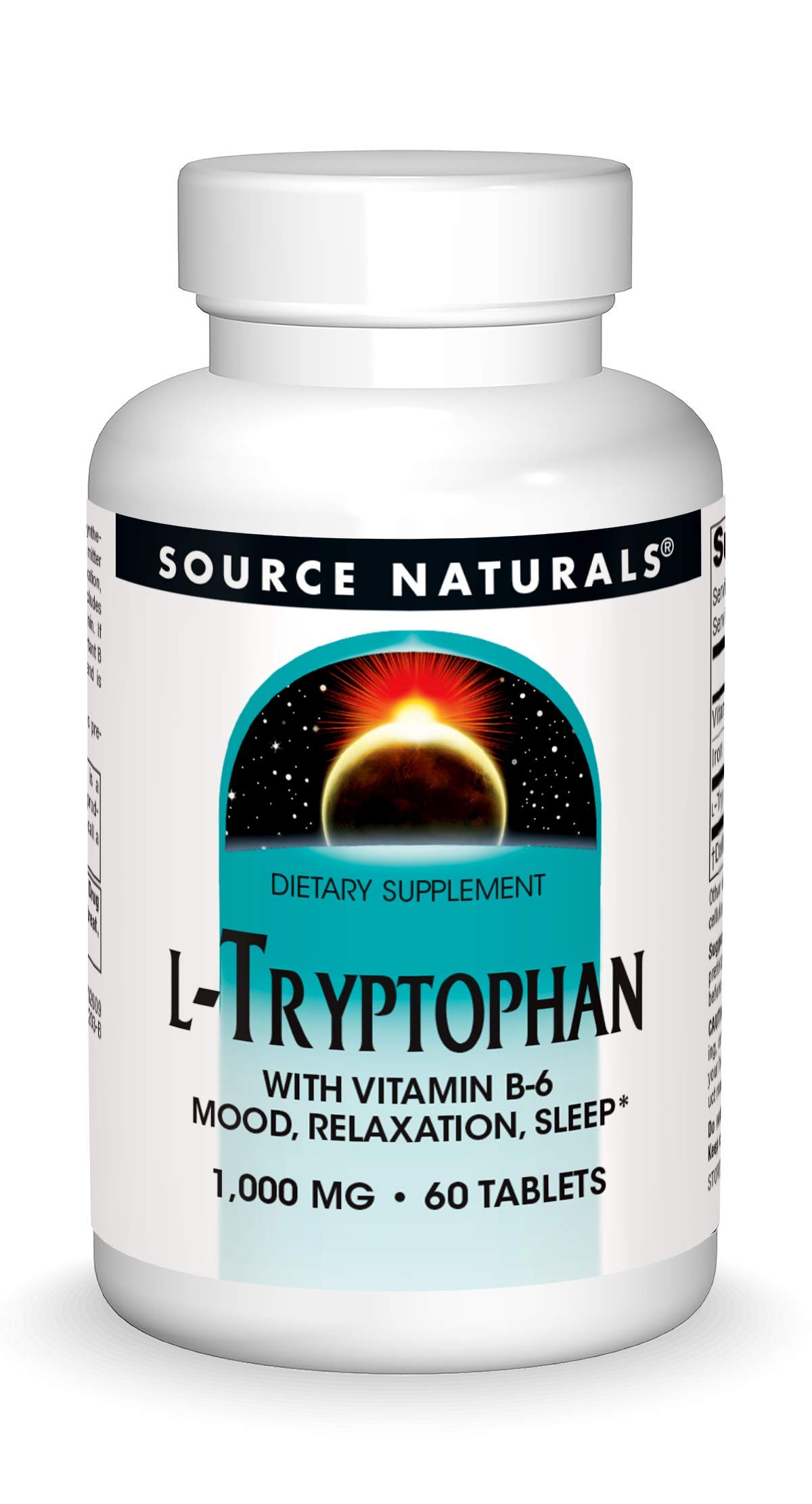 Source Naturals L-Tryptophan with Vitamin B-6 1000 mg Support Mood, Relaxation And Sleep - 60 Tablets