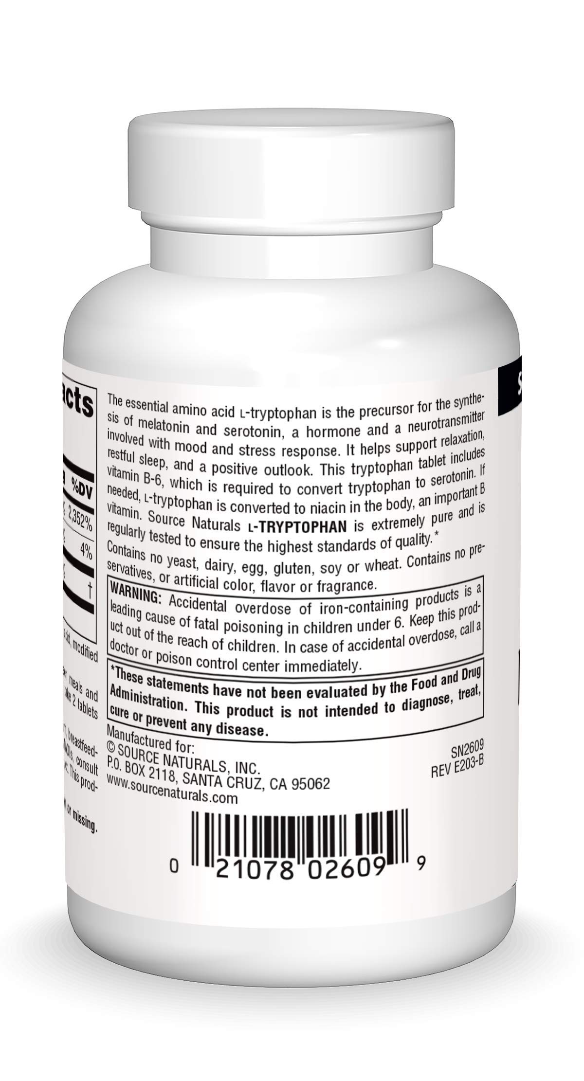 Source Naturals L-Tryptophan with Vitamin B-6 1000 mg Support Mood, Relaxation And Sleep - 60 Tablets