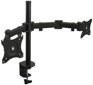 mount-it! dual monitor mount | double monitor desk stand arm | two articulating arms fit 2 screens 17 19 20 21 22 24 27 inch computer | vesa 75 100 compatible displays | c-clamp base