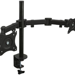 Mount-It! Dual Monitor Mount | Double Monitor Desk Stand Arm | Two Articulating Arms Fit 2 Screens 17 19 20 21 22 24 27 Inch Computer | VESA 75 100 Compatible Displays | C-Clamp Base