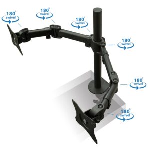 Mount-It! Dual Monitor Mount | Double Monitor Desk Stand Arm | Two Articulating Arms Fit 2 Screens 17 19 20 21 22 24 27 Inch Computer | VESA 75 100 Compatible Displays | C-Clamp Base