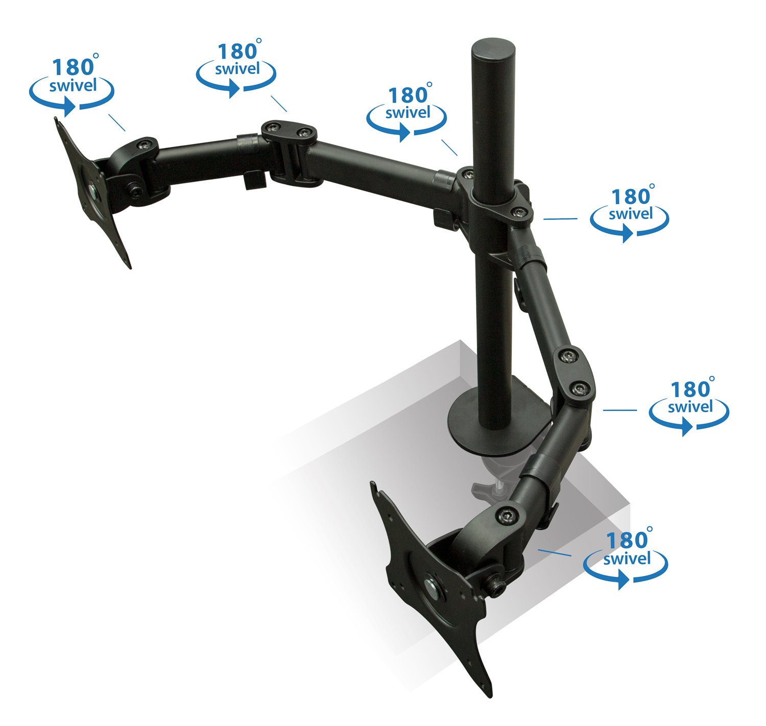 Mount-It! Dual Monitor Mount | Double Monitor Desk Stand Arm | Two Articulating Arms Fit 2 Screens 17 19 20 21 22 24 27 Inch Computer | VESA 75 100 Compatible Displays | C-Clamp Base