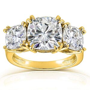 kobelli cushion-cut moissanite three-stone engagement ring 5 ctw 14k white or yellow gold