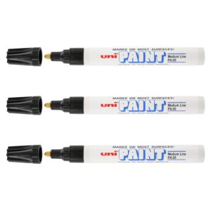 uni-paint marker medium point black pack of 3 px - 20 marks on most surface opaque oil based markers