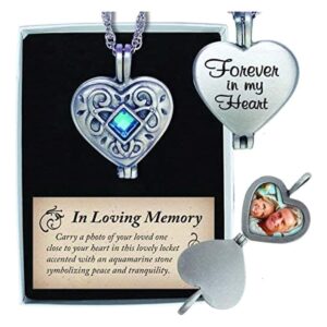 cathedral art pewter (abbey & ca gift) forever in my heart locket with aquamarine stone, one size