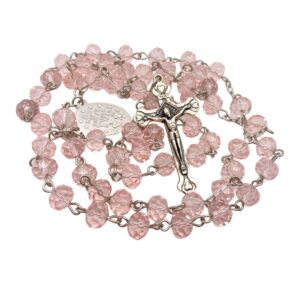 nazareth store pink pearl beads rosary handmade prayer beaded necklace with miraculous medal and silver cross