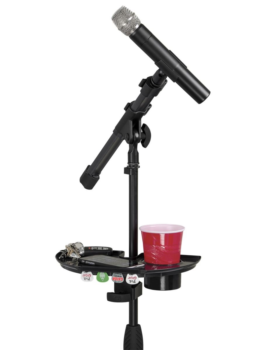 Gator Frameworks Microphone Stand Accessory Tray with Drink Holder and Guitar Pick Tab; 12" x 7" (GFW-MIC-ACCTRAY)