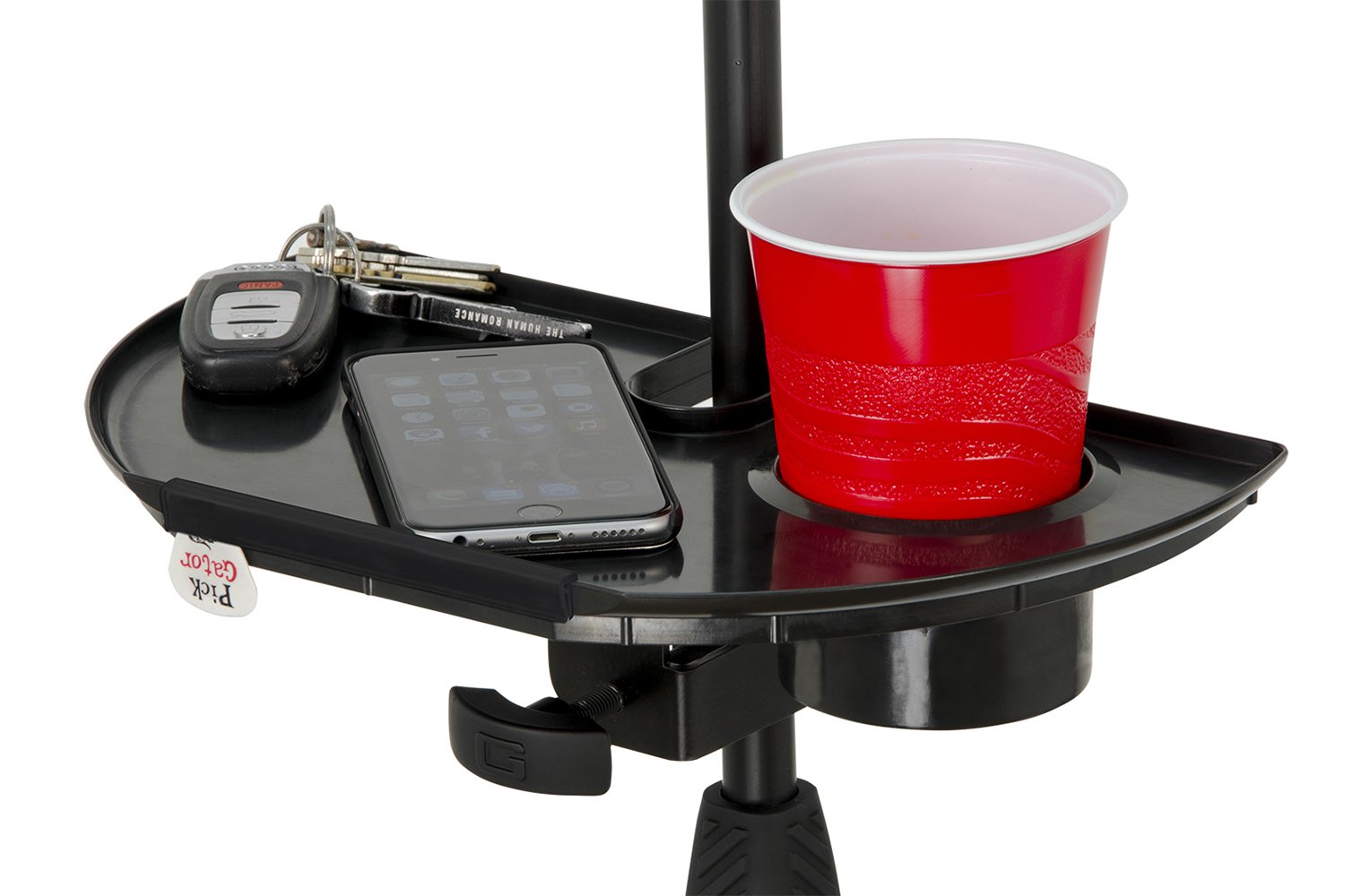 Gator Frameworks Microphone Stand Accessory Tray with Drink Holder and Guitar Pick Tab; 12" x 7" (GFW-MIC-ACCTRAY)