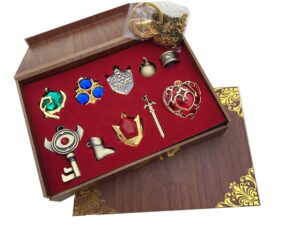 andrew jas unisex the legend of zelda twilight princess & hylian shield & master sword finest collection sets keychain/necklace/jewelry series (red-10set)