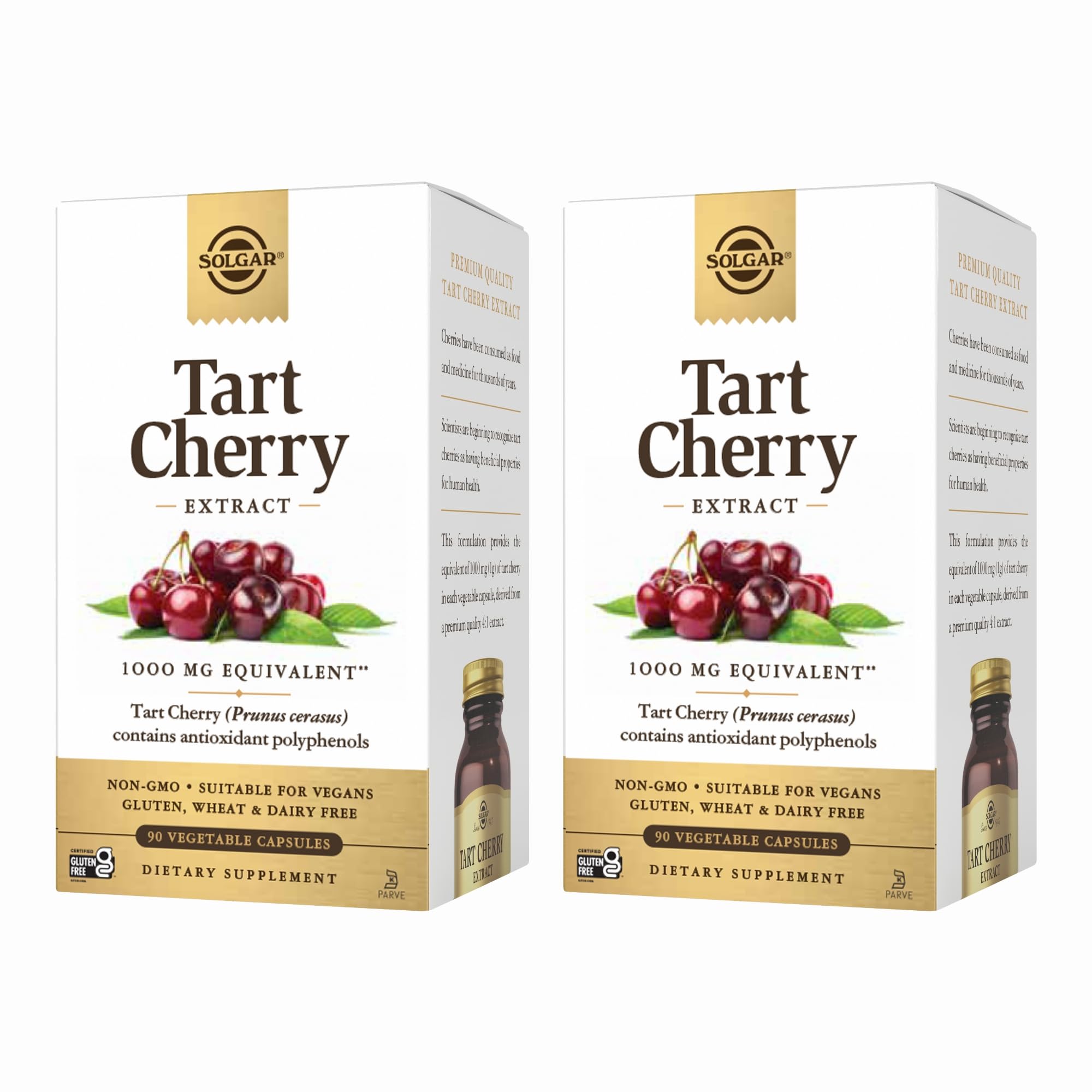 SOLGAR Tart Cherry - 90 Vegetable Capsules, Pack of 2 - Non-GMO, Vegan, Gluten Free, Dairy Free, Kosher - 180 Total Servings