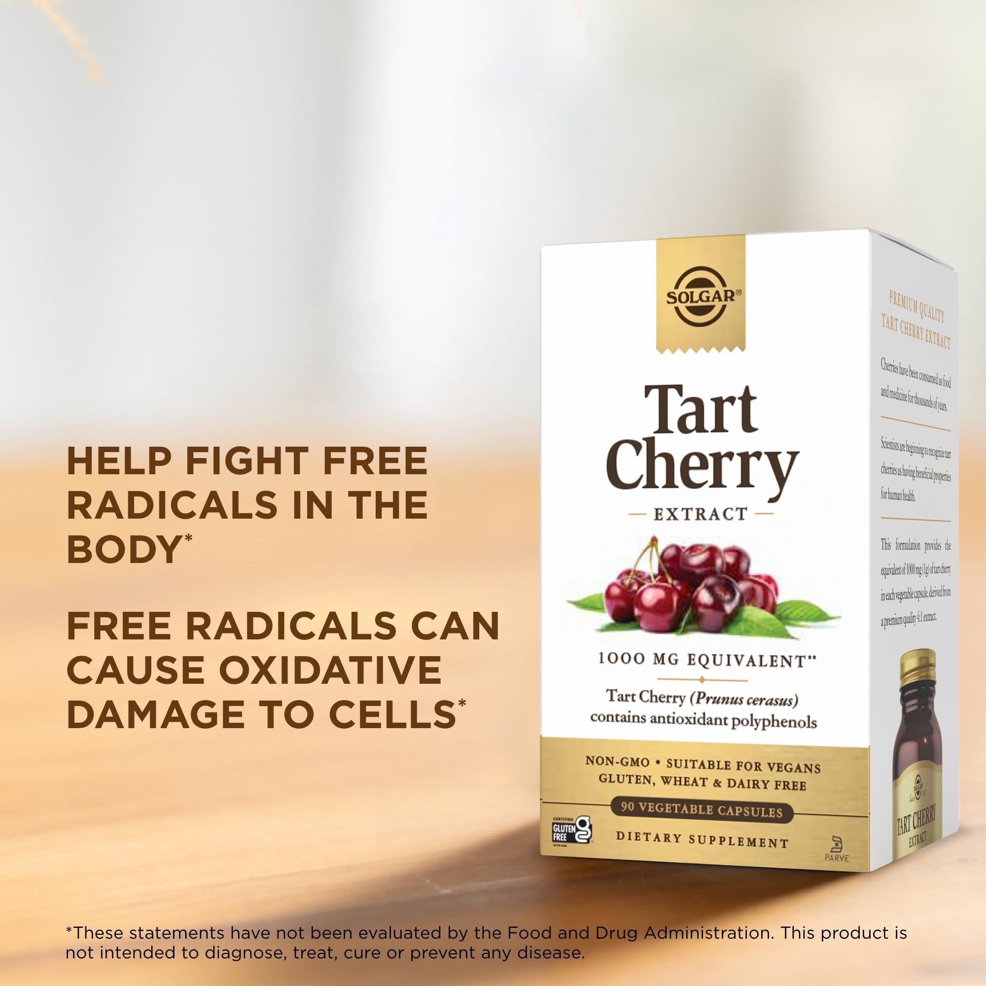 SOLGAR Tart Cherry - 90 Vegetable Capsules, Pack of 2 - Non-GMO, Vegan, Gluten Free, Dairy Free, Kosher - 180 Total Servings