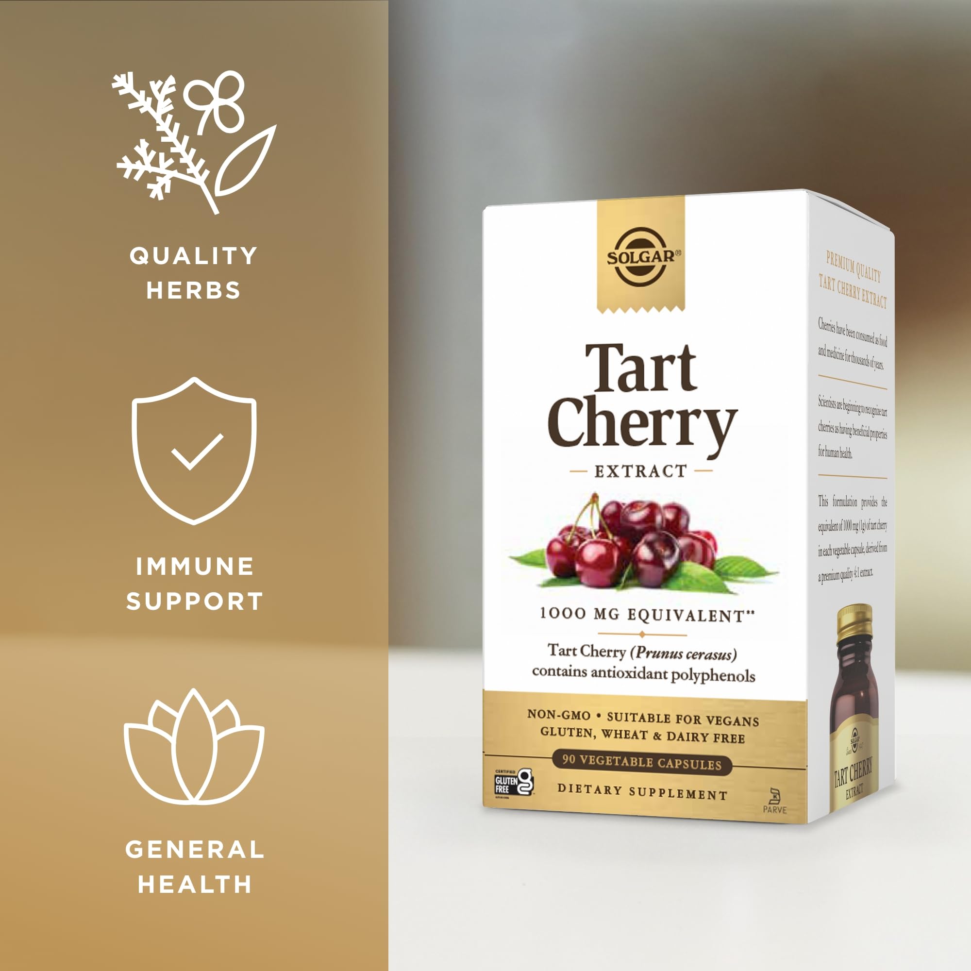 SOLGAR Tart Cherry - 90 Vegetable Capsules, Pack of 2 - Non-GMO, Vegan, Gluten Free, Dairy Free, Kosher - 180 Total Servings