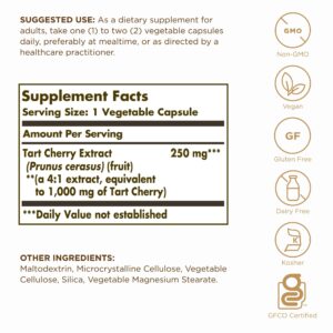 SOLGAR Tart Cherry - 90 Vegetable Capsules, Pack of 2 - Non-GMO, Vegan, Gluten Free, Dairy Free, Kosher - 180 Total Servings