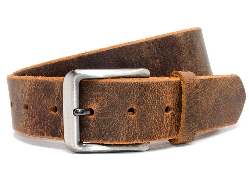 Nickel Smart Roan Mountain Brown Leather Belt - Distressed 38"