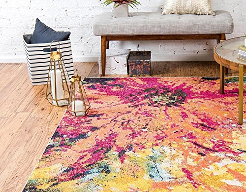 Unique Loom Estrella Collection Distressed, Floral, Abstract, Modern, Bright Colors Area Rug, 5' 0" x 8' 0", Multi/Blue