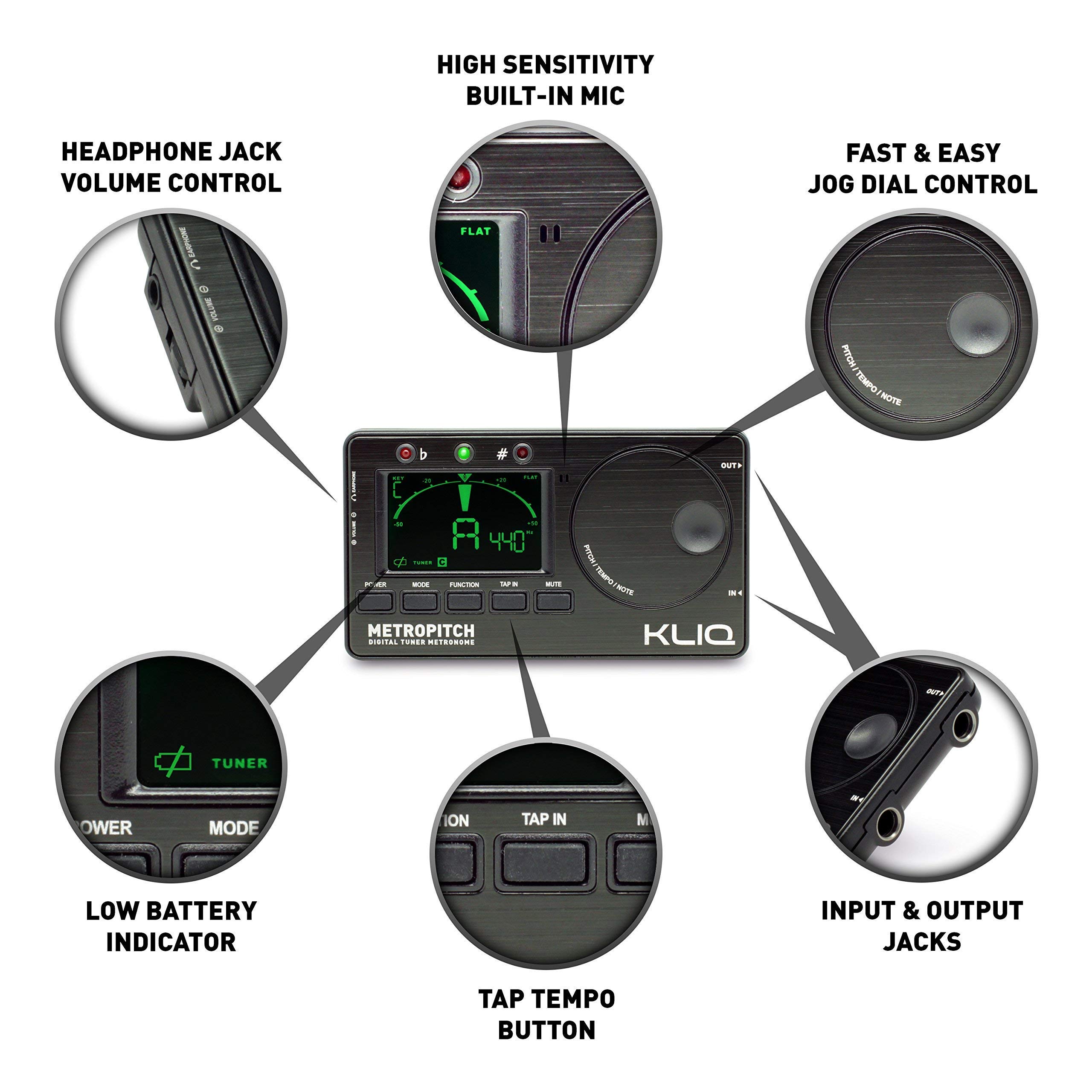 KLIQ MetroPitch - Metronome Tuner for All Instruments - with Guitar, Bass, Violin, Ukulele, and Chromatic Tuning Modes (MetroPitch, Black)