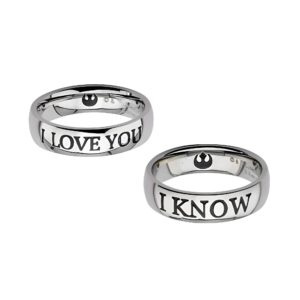 star wars "i love you/i know ring set, women's size 7, men's size 10