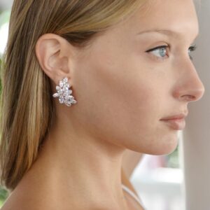 Mariell Clip-On Cubic Zirconia Crystal Bridal Earrings, Marquis Shape CZ Curved Clusters, Non-Pierced Earrings for Wedding, Bridesmaids, Homecoming, Mother of the Bride