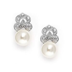 mariell cubic zirconia pearl drop clip-on earrings for women, non-pierced earrings, jewelry for brides