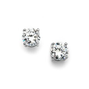 mariell cubic zirconia crystal stud earrings, 2 carat round cz solitaire, imitation diamond earrings.