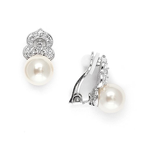 Mariell Cubic Zirconia Pearl Drop Clip-On Earrings for Women, Non-Pierced Earrings, Jewelry for Brides