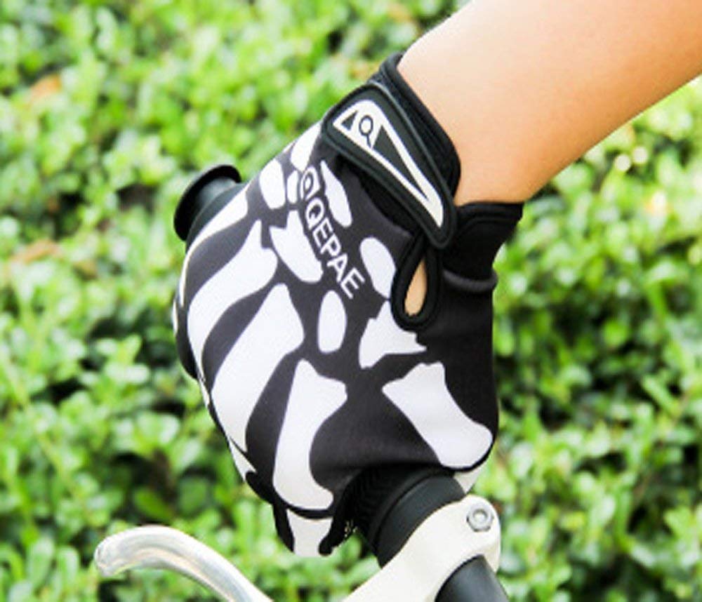 QEPAE® Unisex Breathable Cycling Full Finger Gloves Non-Slip Auto Racing Gloves for Biking Running Sporting Weightlifting Hunting Training - Skeleton Pattern - XL