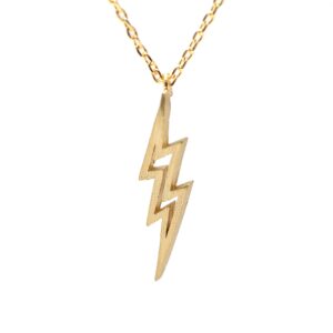 spinningdaisy handcrafted brushed metal lightning bolt necklace gold